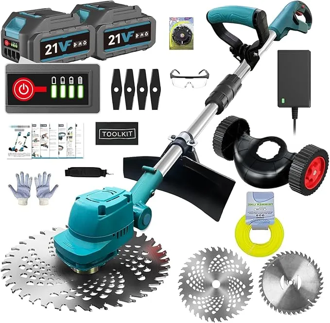 MJUM - 充電式草刈り機【2025年強化版・海洋造園会社の熊本氏監修】21Vコードレス電動草刈機 刈刃径最大255mm 残量表示 PSE認証済 4000mAhバッテリー2個 マキタ ...